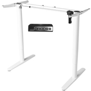 vivo compact electric stand up desk frame for 41 to 74 inch table tops, single motor ergonomic standing height adjustable base with memory controller, white, desk-e151ew