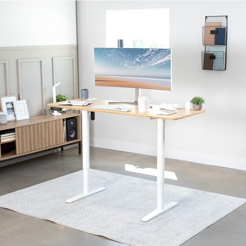 VIVO Compact Electric Stand Up Desk Frame for 41 to 74 inch Table Tops, Single Motor Ergonomic Standing Height Adjustable Base with Memory Controller, White, DESK-E151EW