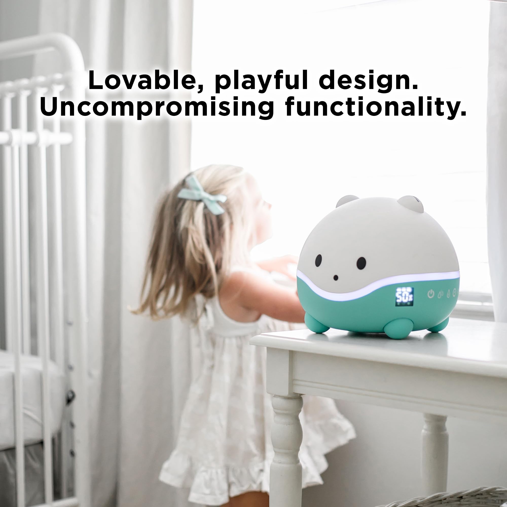 LittleHippo WISPI 3-in-1 Humidifier, Diffuser & Night Light for Baby/Kids - 3 Mist Strength, 7 LED Color Changing Lights, Essential Oil Tray for Aromatherapy - Cute Humidifiers for Bedroom/Nursery