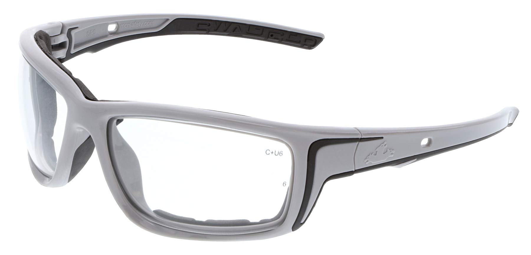 MCR Safety Glasses SR520PF Swagger SR5 Work Glasses, Clear Lens with MAX6 and Anti-Fog Coating, Foam Lined, Gray Frame