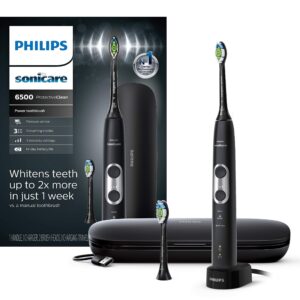 philips sonicare protectiveclean 6500 rechargeable electric power toothbrush with charging travel case and extra brush head, black, hx6462/08