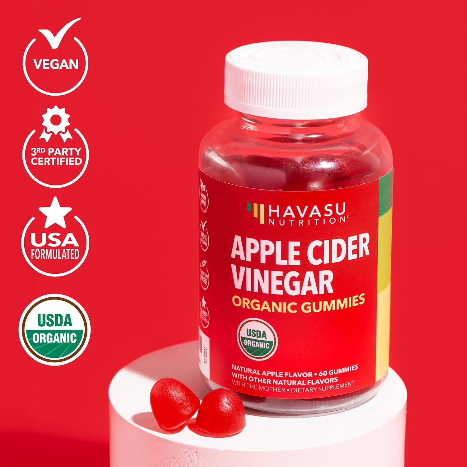 Organic Apple Cider Vinegar Gummies | ACV Gummies to Support Digestive Health and Gut Flora for Digestion | Natural Apple Flavor | 60 Organic, Vegan, and Non-GMO Apple Cider Vinegar Gummies