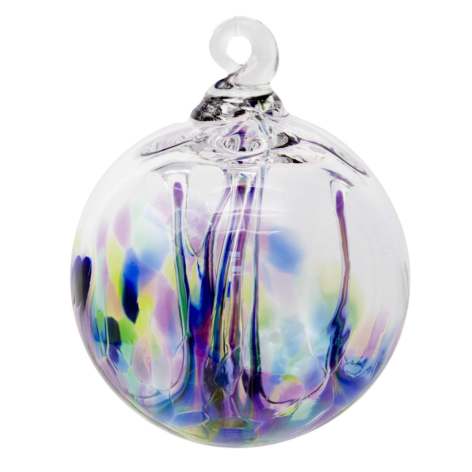 Luke Adams Glass | 3" Mini Glass Tree of Life | Handmade Ornament | Hanging Garden Gazing Ball | Indoor Outdoor Home Décor | (Sea Sky Violet)