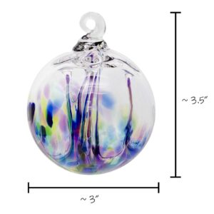 Luke Adams Glass | 3" Mini Glass Tree of Life | Handmade Ornament | Hanging Garden Gazing Ball | Indoor Outdoor Home Décor | (Sea Sky Violet)