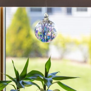 Luke Adams Glass | 3" Mini Glass Tree of Life | Handmade Ornament | Hanging Garden Gazing Ball | Indoor Outdoor Home Décor | (Sea Sky Violet)