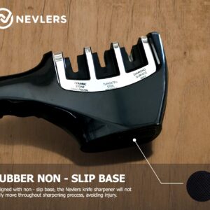 Nevlers 3 in 1 Kitchen Knife Sharpener with Cut Resistant Gloves | Knife Sharpeners for Kitchen Knives Preps, Repairs, Sharpens | Blade Sharpener with Diamond, Ceramic & Tungsten Steel Slots (Black)