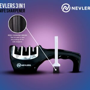 Nevlers 3 in 1 Kitchen Knife Sharpener with Cut Resistant Gloves | Knife Sharpeners for Kitchen Knives Preps, Repairs, Sharpens | Blade Sharpener with Diamond, Ceramic & Tungsten Steel Slots (Black)