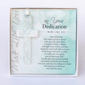 Handmade in USA Glass Cross With Sentiment - Perfect Baby Dedication Gift/Keepsake