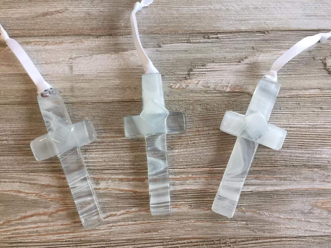 Handmade in USA Glass Cross With Sentiment - Perfect Baby Dedication Gift/Keepsake