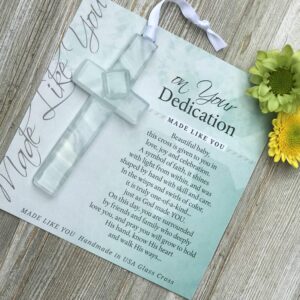 Handmade in USA Glass Cross With Sentiment - Perfect Baby Dedication Gift/Keepsake