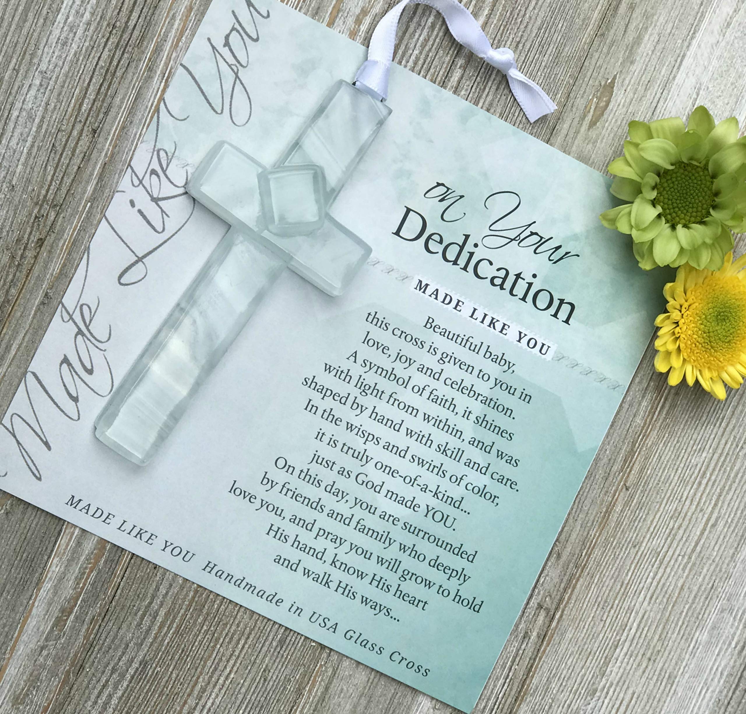 Handmade in USA Glass Cross With Sentiment - Perfect Baby Dedication Gift/Keepsake