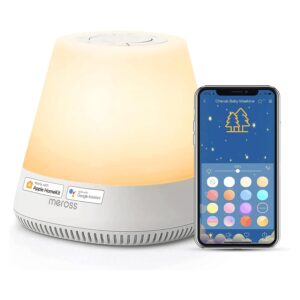 meross smart table lamp, smart sound machine compatible with homekit and alexa, with 11 soothing sounds, adjustable night light, remote control, voice control, schedule and timer