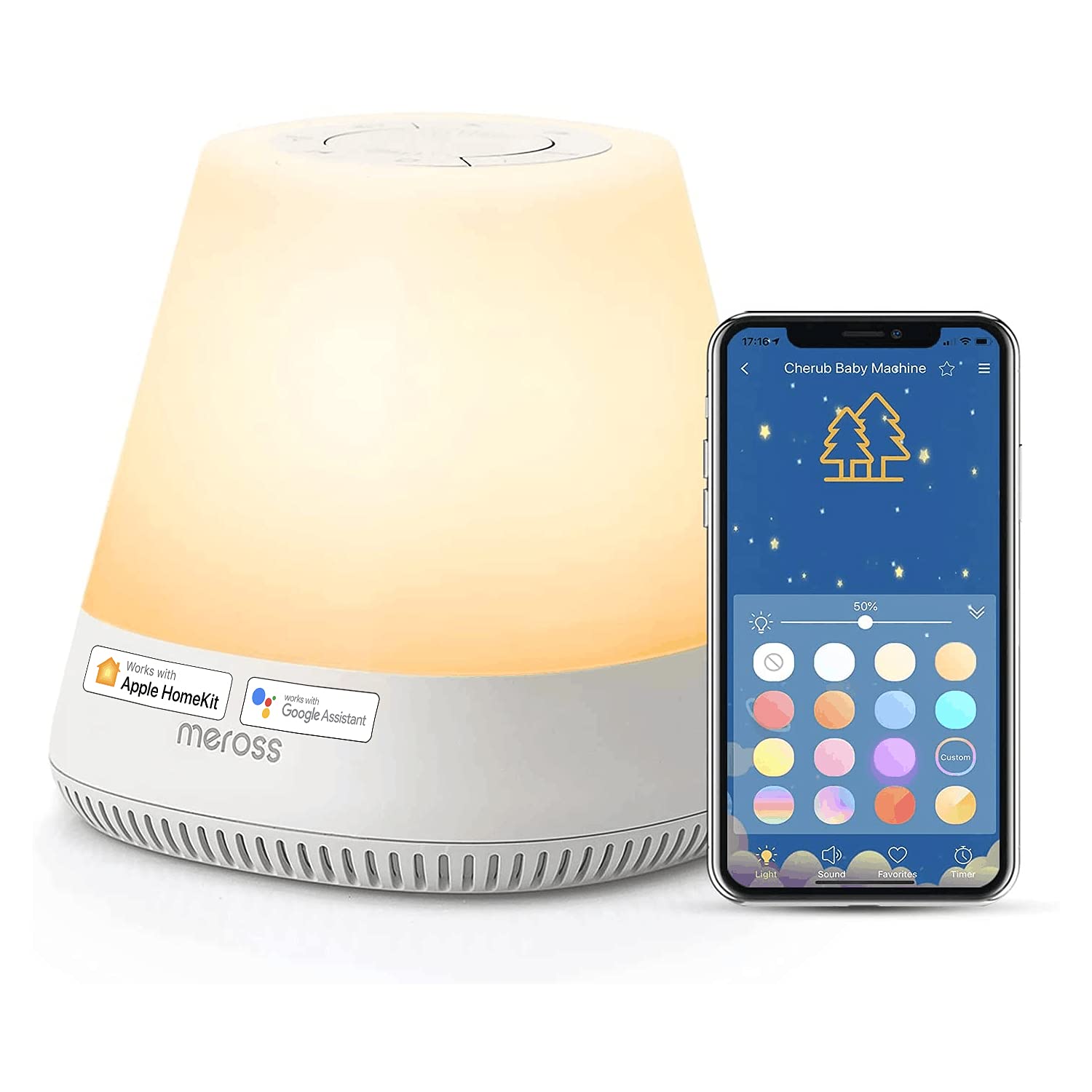 Meross Smart Table Lamp, Smart Sound Machine Compatible with HomeKit and Alexa, with 11 Soothing Sounds, Adjustable Night Light, Remote Control, Voice Control, Schedule and Timer