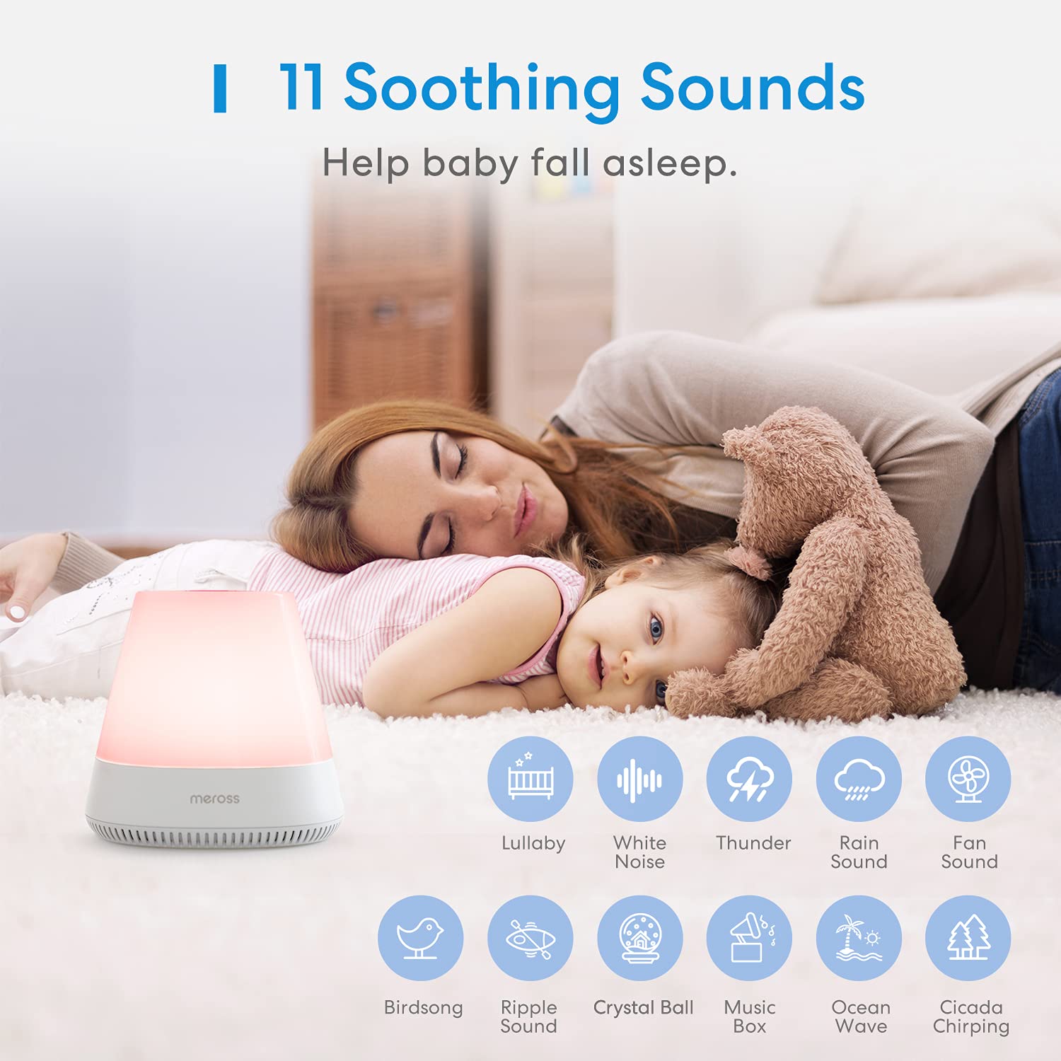 Meross Smart Table Lamp, Smart Sound Machine Compatible with HomeKit and Alexa, with 11 Soothing Sounds, Adjustable Night Light, Remote Control, Voice Control, Schedule and Timer