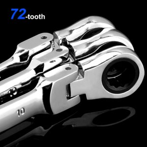 ABuff Flexible Head Ratcheting Wrench, 3 PCS 10 mm Ratcheting Box Wrench Set with 5° Movement and 72 Teeth for Projects with Tight Space