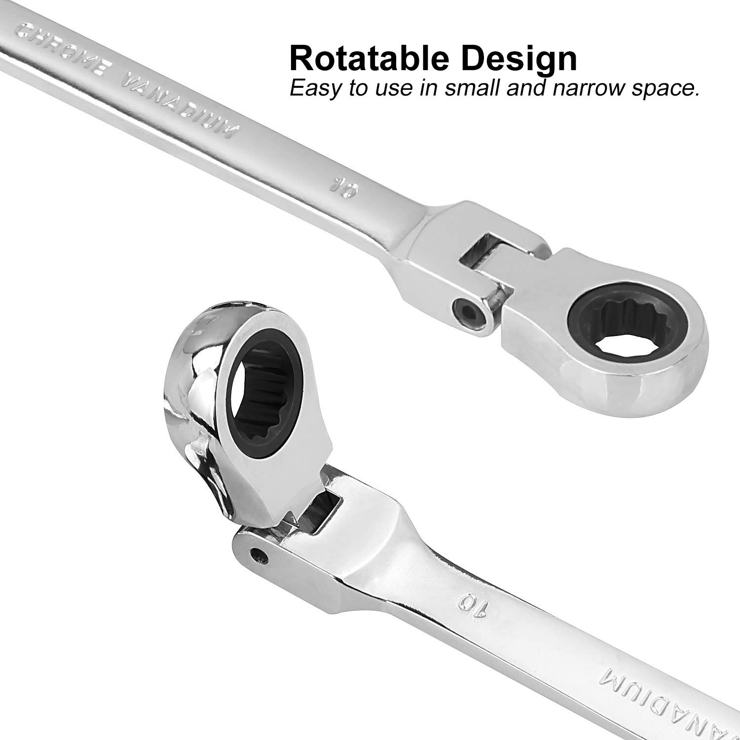 ABuff Flexible Head Ratcheting Wrench, 3 PCS 10 mm Ratcheting Box Wrench Set with 5° Movement and 72 Teeth for Projects with Tight Space