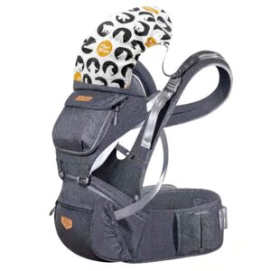 joobebe baby hip seat carrier - 6 in 1 front back breathable polyester ergonomic hipseat infant backpack carrier with adjustable straps detachable hood for newborn 4 to 36 months,4 season/gray