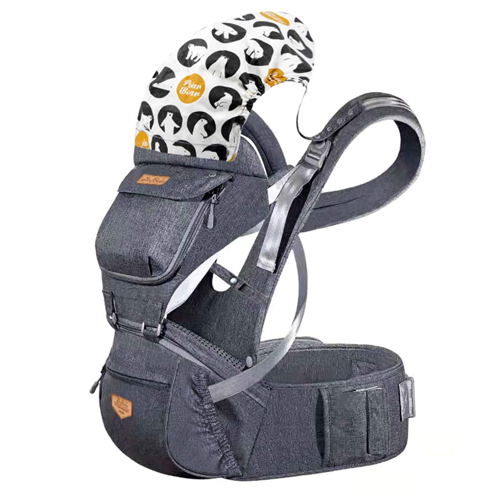 JooBebe Baby Hip Seat Carrier - 6 in 1 Front Back Breathable Polyester Ergonomic Hipseat Infant Backpack Carrier with Adjustable Straps Detachable Hood for Newborn 4 to 36 Months,4 Season/Gray