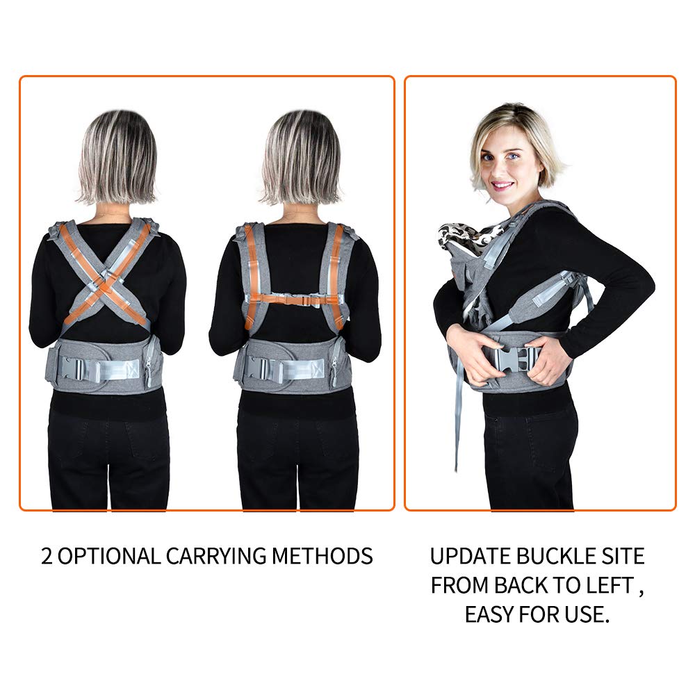 JooBebe Baby Hip Seat Carrier - 6 in 1 Front Back Breathable Polyester Ergonomic Hipseat Infant Backpack Carrier with Adjustable Straps Detachable Hood for Newborn 4 to 36 Months,4 Season/Gray