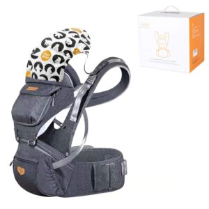 JooBebe Baby Hip Seat Carrier - 6 in 1 Front Back Breathable Polyester Ergonomic Hipseat Infant Backpack Carrier with Adjustable Straps Detachable Hood for Newborn 4 to 36 Months,4 Season/Gray