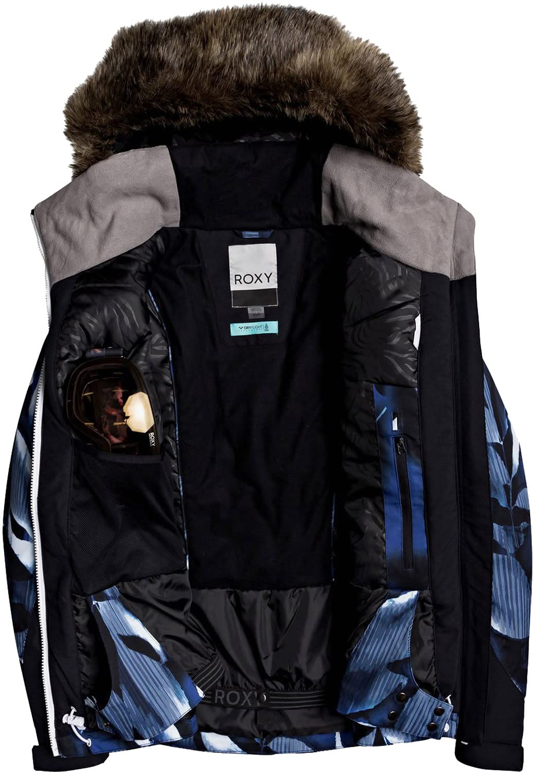 Roxy Jet Ski Premium Snow Jacket Mazarine Blue Stiped Leaves LG (US 11)