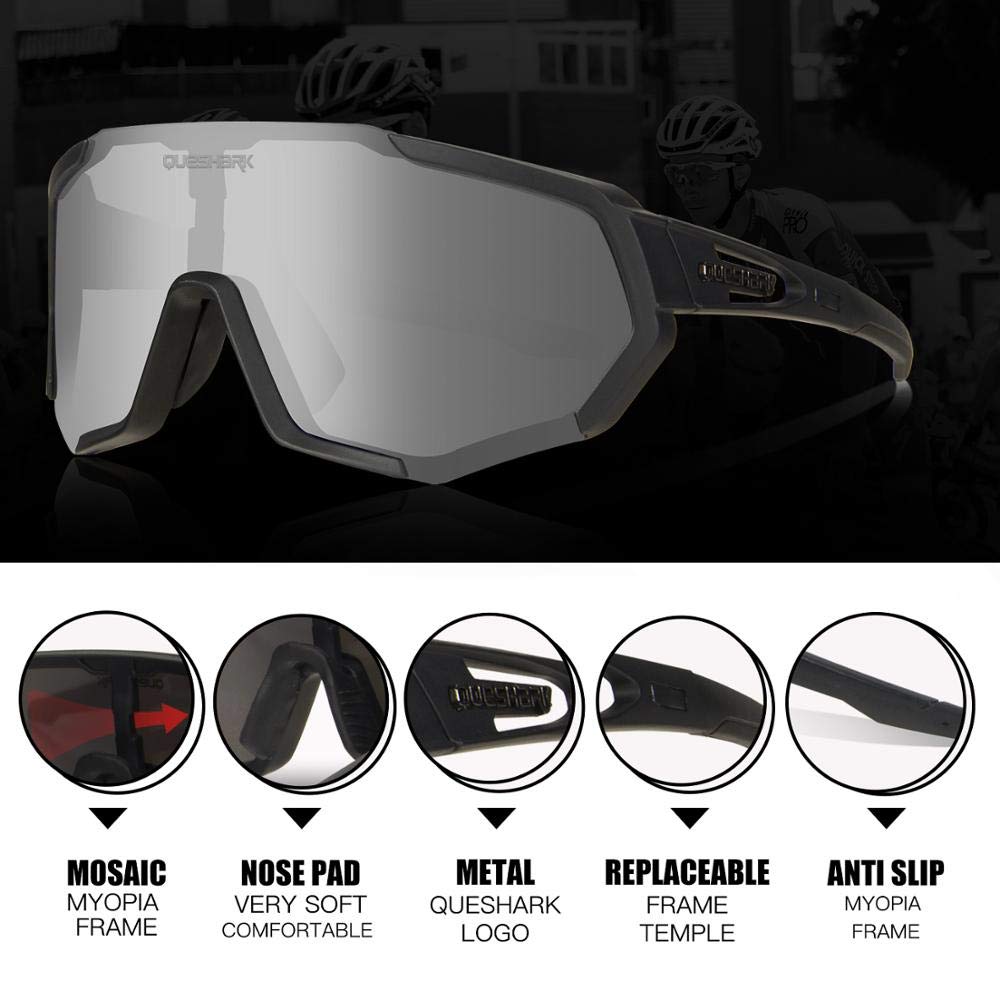 Queshark Cycling Glasses Sports Sunglasses for Men Women with 1 Polarized 2 HD Lens For MTB Running Driving Fishing Baseball