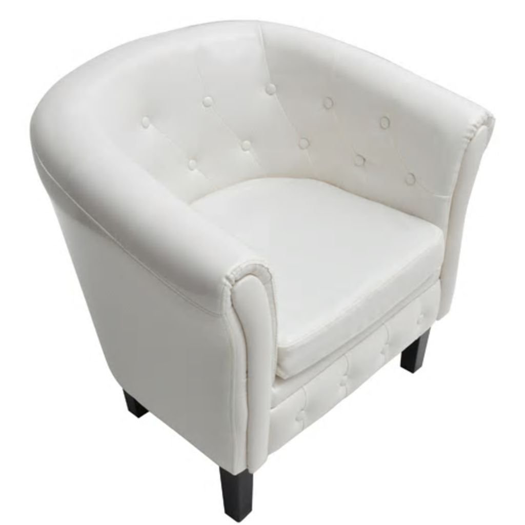 Festnight Leather Armchair Single Sofa Chair White Armrest Tub Barrel Club Seat Chair Upholstery Living Room Home Office Reception Furniture 27.4 x 24.4 x 28 Inches (W x D x H)