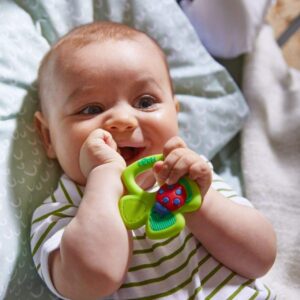 HABA Lucky Shamrock Safe Silicone Teether and Grasping Toy for Developmental and Sensory Play for Babies 6 Months and Up - Dishwasher Safe