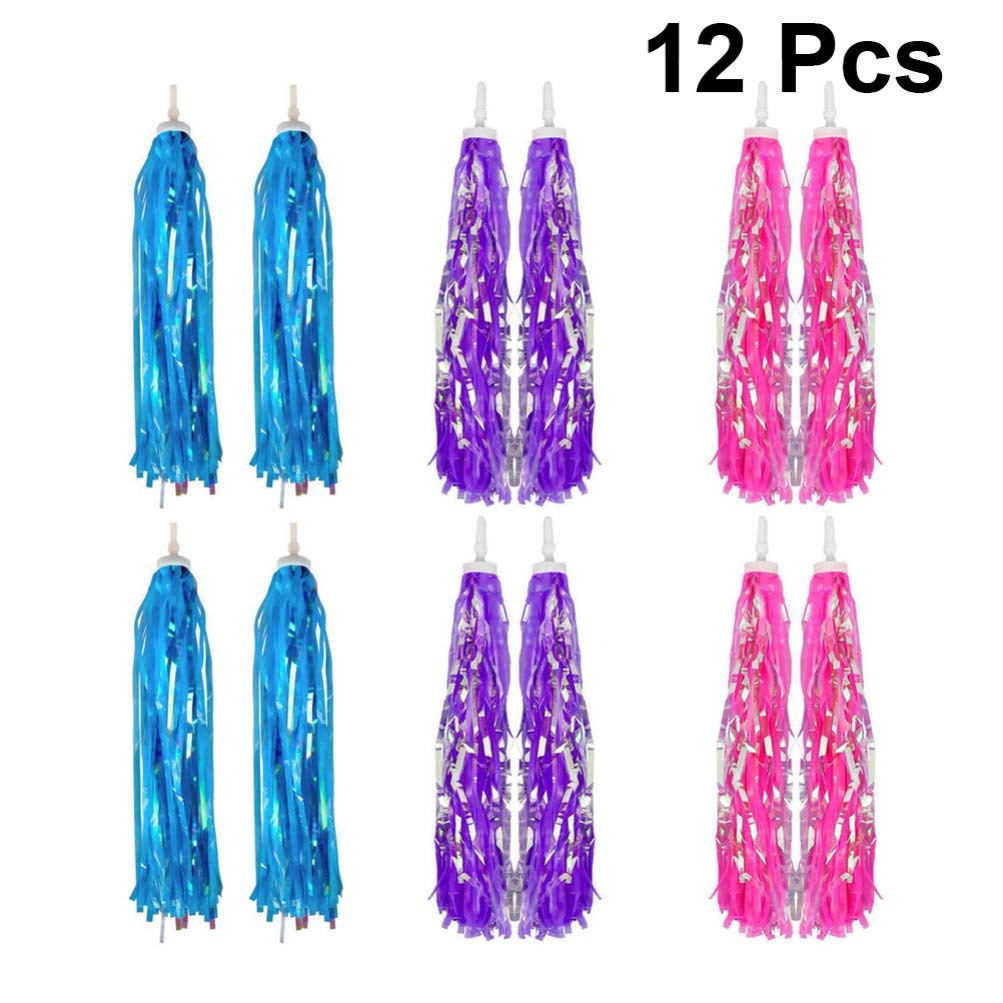 NUOBESTY Colourful Bike Streamers Handlebar Tassel Ribbons Pendant Accessories Grips Tassels for DIY Decor Kids Bicycle 12pcs