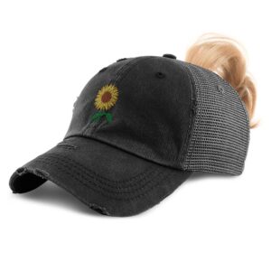 speedy pros womens ponytail cap sunflower a embroidery cotton messy bun distressed trucker hats strap closure black design only