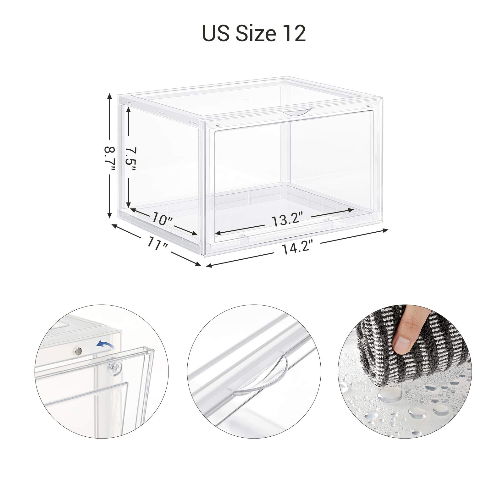 SONGMICS Shoe Boxes, Pack of 6 Stackable Shoe Organizers with Clear Door for Sneakers, Plastic Shoe Storage for US Size 12, 14.2 x 11 x 8.7 Inches, Transparent ULSP06CW