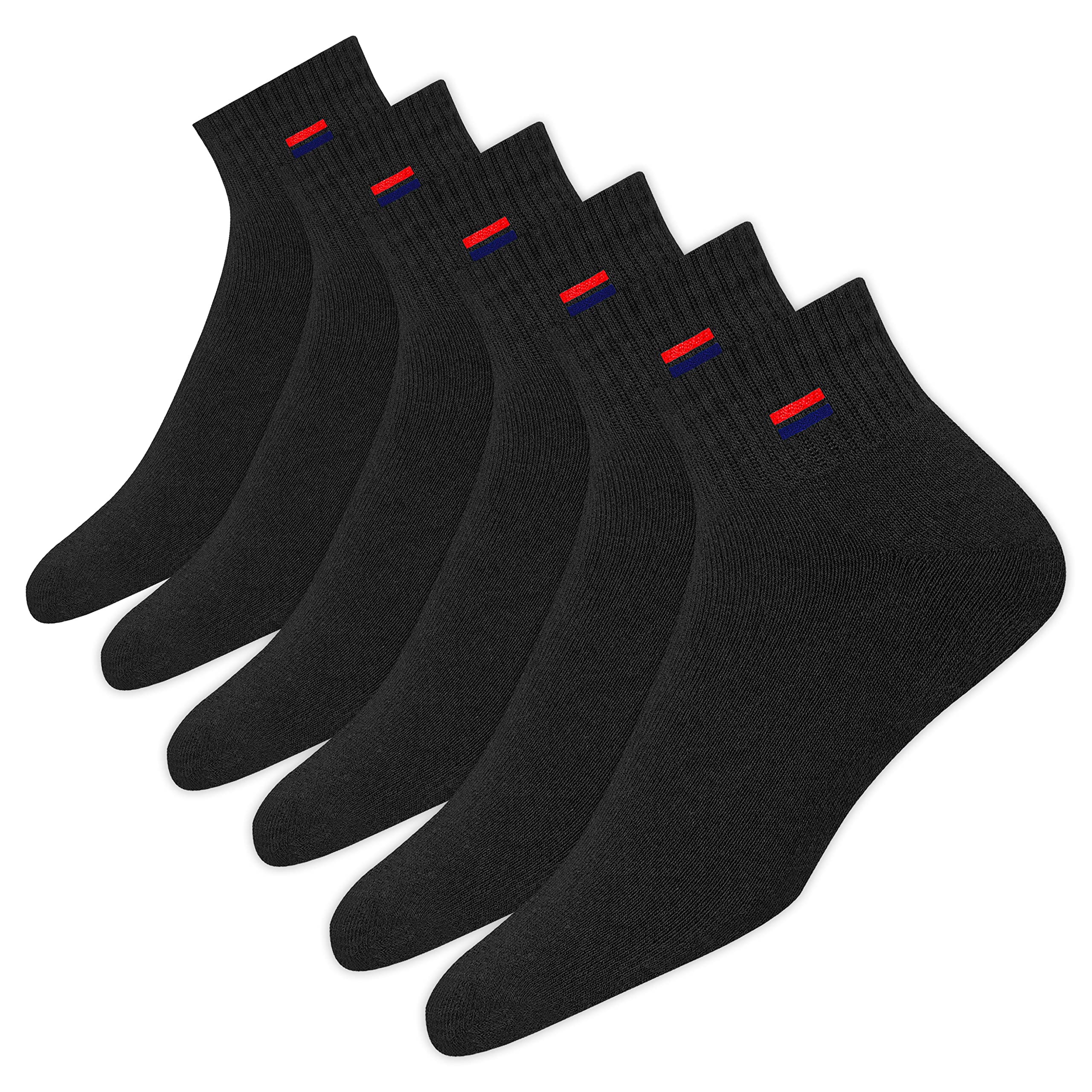 NAVYSPORT Men's Solid Cushion Comfort Athletic Quarter Socks for Running, Training, Casual Wear, Pack of 6 (Shoe Size: 7-12,3P Black, 3P White)