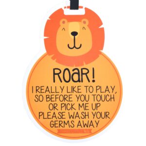 three little tots – animal theme no touching baby car seat sign or stroller tag - cpsia safety tested (lion)