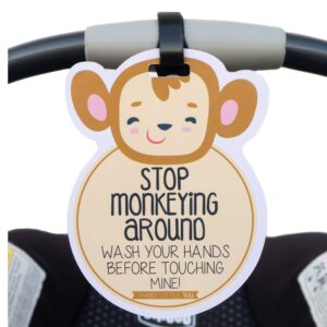 THREE LITTLE TOTS – Animal Theme No Touching Baby Car Seat Sign or Stroller Tag - CPSIA Safety Tested (Monkey)