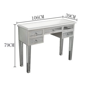 SSLine Mirrored Table,Mirrored Vanity Table Makeup Desk with 2 Drawers,Console Modern Mirrored Makeup Table Media Console Table for Women Home Office Writing Desk Smooth Finish (Silver 5 Drawers)