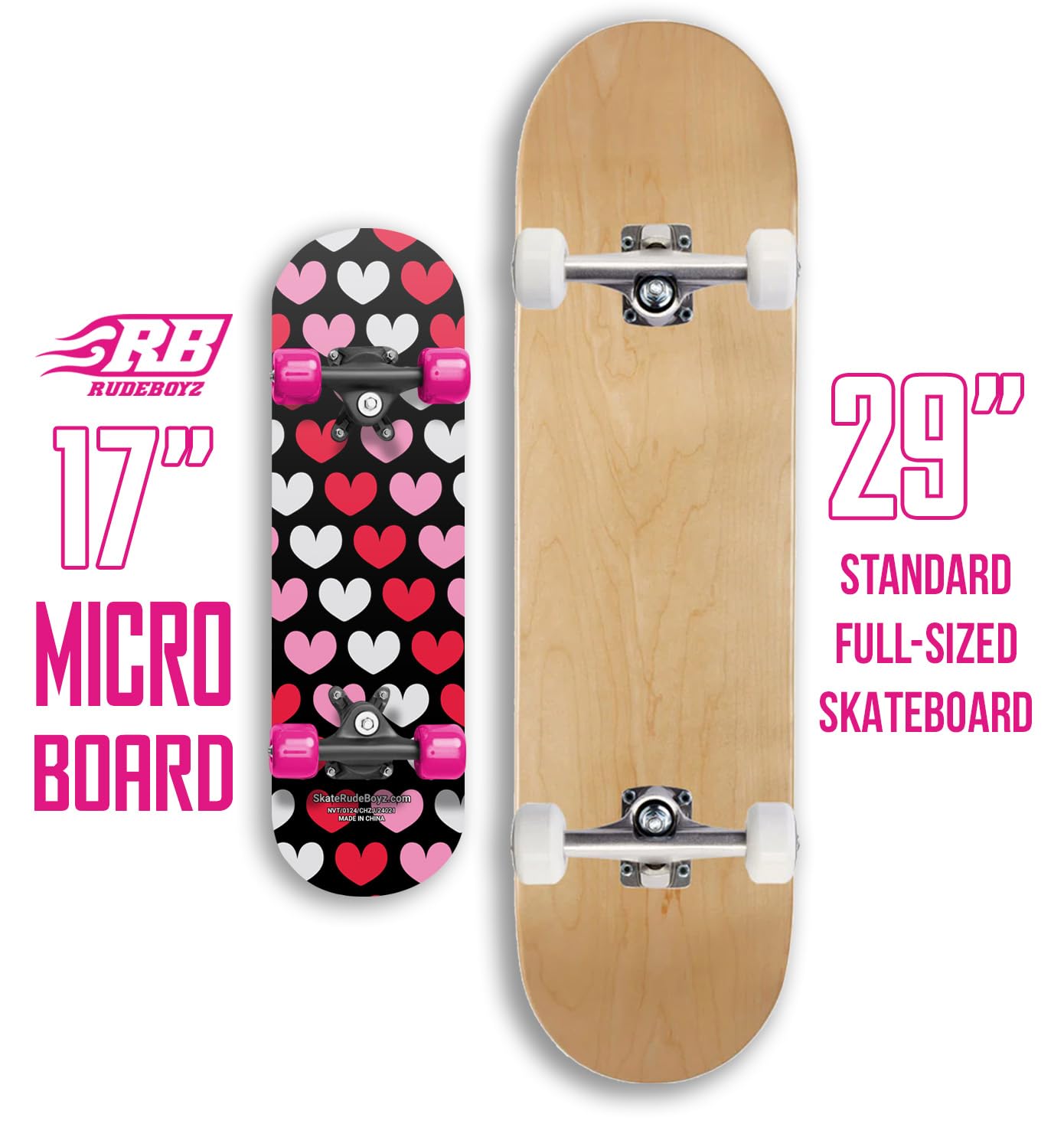 Rude Boyz 17" Micro Complete Skateboard | Maple Wood | ABEC 7 Bearings | Double Kick Concave Deck | Kids Skateboard, Ideal Toddler Cruiser Skateboard Ages 2-5