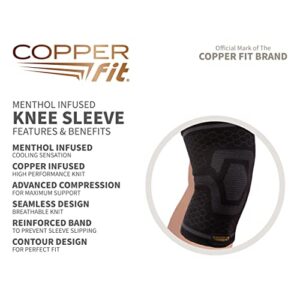 Copper Fit Unisex Adult ICE Sleeve, L/XL Knit Compression Knee Sleeve Infused with Menthol and CoQ10 for Maximum Recovery, Black, Large/X-Large US