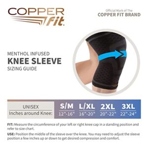 Copper Fit Unisex Adult ICE Sleeve, L/XL Knit Compression Knee Sleeve Infused with Menthol and CoQ10 for Maximum Recovery, Black, Large/X-Large US