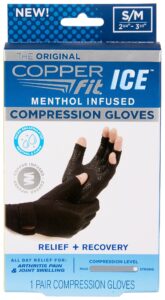 copper fit ice compression gloves infused with menthol, black, small/medium