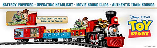 Lionel Battery-Operated Disney Toy Story Toy Train Set with Locomotive, Train Cars, Track & Remote with Authentic Train Sounds, & Lights for Kids 4+