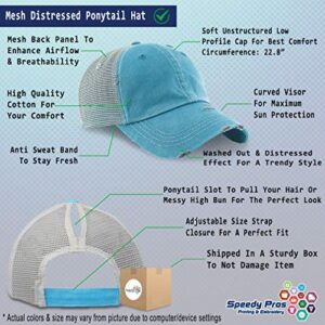 Womens Ponytail Cap Softball Embroidery Cotton Distressed Trucker Hats Strap Closure Turquoise