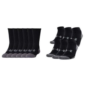 under armour youth resistor 3.0 crew socks, 6-pairs, black/graphite, youth large & under armour youth resistor 3.0 low cut socks, 6-pairs, black/graphite, youth large - u2911p6-001