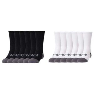 under armour youth resistor 3.0 crew socks, 6-pairs, black/graphite, youth large & under armour youth resistor 3.0 crew socks, 6 pairs, white/graphite, shoe size: youth 13.5k-4y