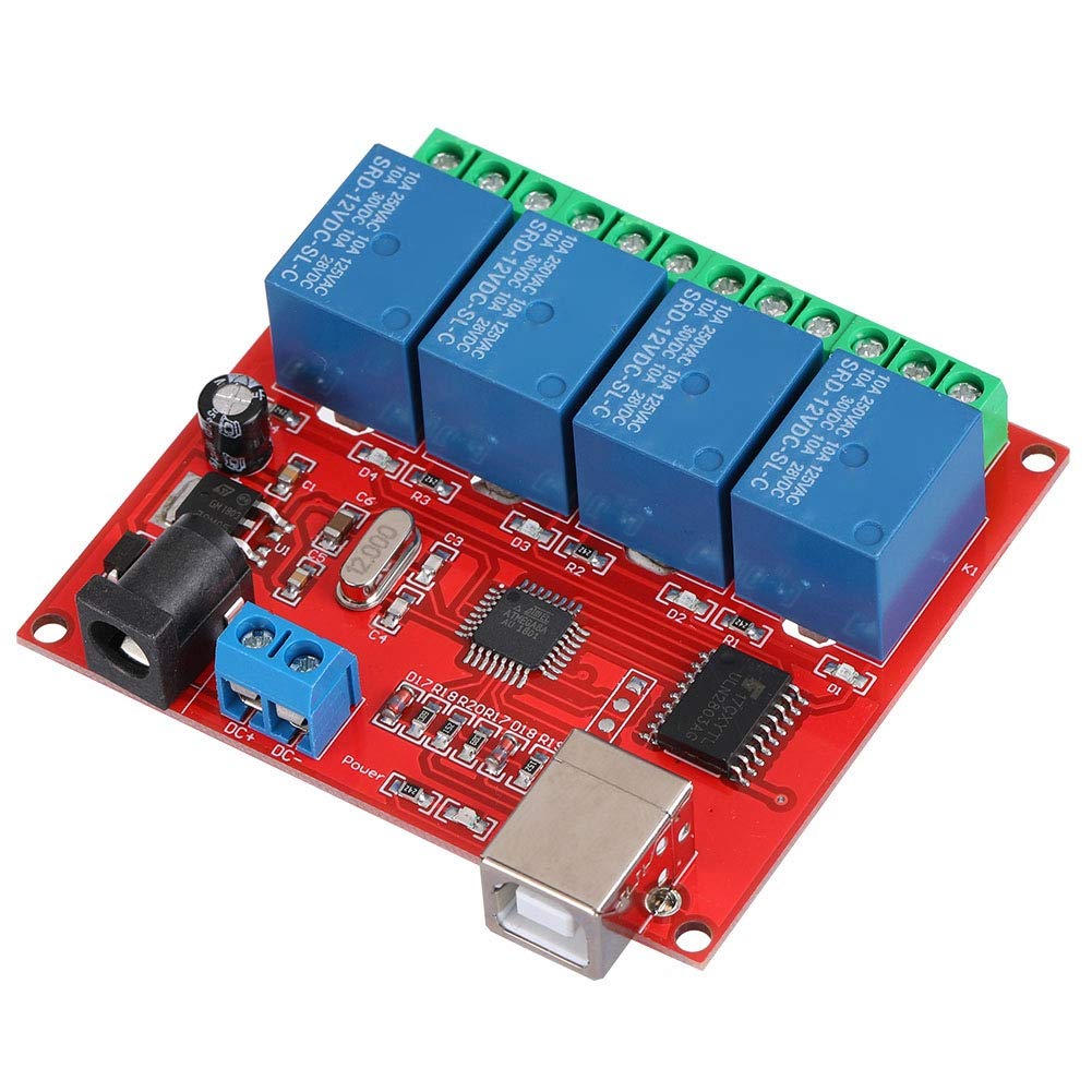 4-Channel 12V USB Control Switch Relay Module, Relay Board Computer Smart Switch Controller, PC Relay Module Expansion Board, Relay Board for Automation