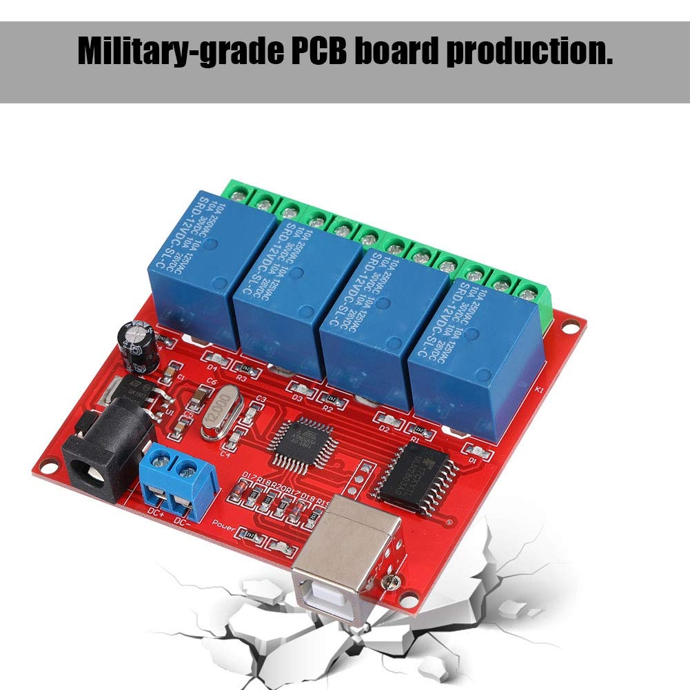 4-Channel 12V USB Control Switch Relay Module, Relay Board Computer Smart Switch Controller, PC Relay Module Expansion Board, Relay Board for Automation