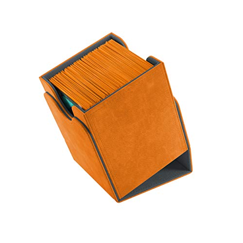 Gamegenic Squire 100+ Convertible Deck Box | Card Storage Box with Removable Cover | Holds 100 Double-Sleeved Cards | Premium Nexofyber Deck Box with Microfiber Inner Lining | Orange Color | Made