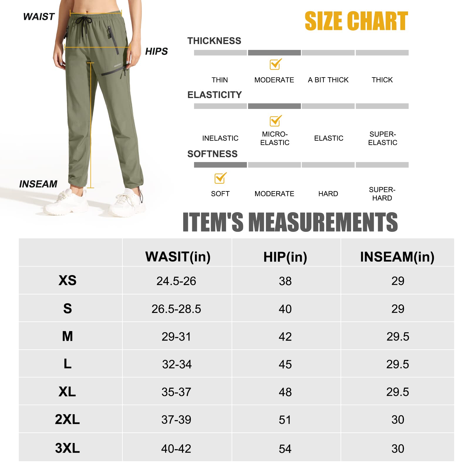 MOCOLY Women's Cargo Hiking Pants Elastic Waist Quick Dry Lightweight Water Resistant Casual Long Pants UPF 50+ Green L