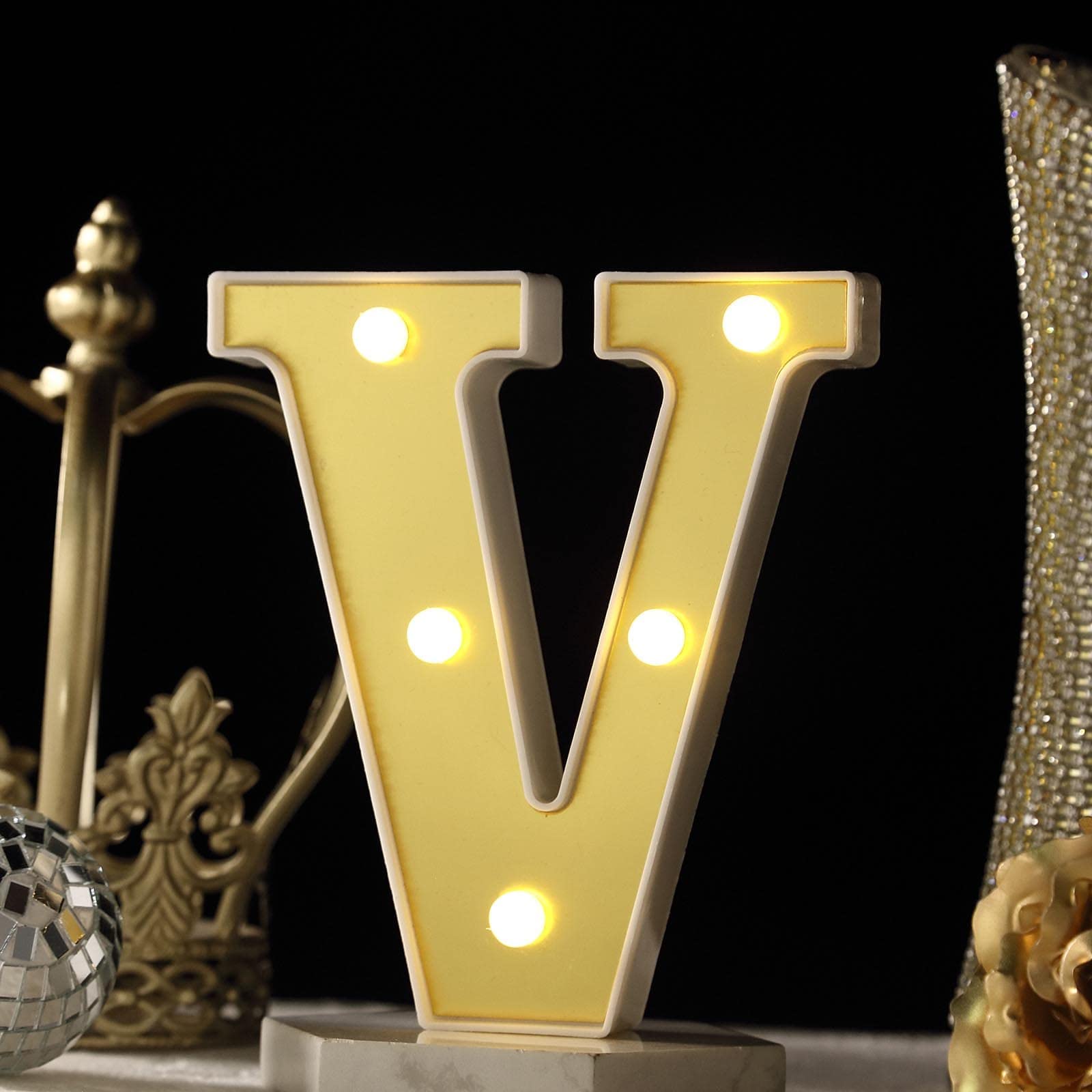 TABLECLOTHSFACTORY 6" 3D Gold Marquee Letters 5 LED Light Up Letters Warm White LED Letter Lights - V