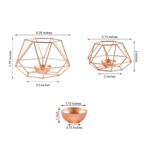 TABLECLOTHSFACTORY Set of 2 Rose Gold Metal Hexagon Top Geometrical Tealight Candle Holders Flower Vase - 4"|3"