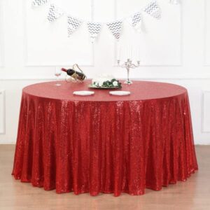 Tableclothsfactory 132" Wholesale Premium Table Cover Sparkly Sequin Round Tablecloth for Wedding Banquet Party Home Decor - Red